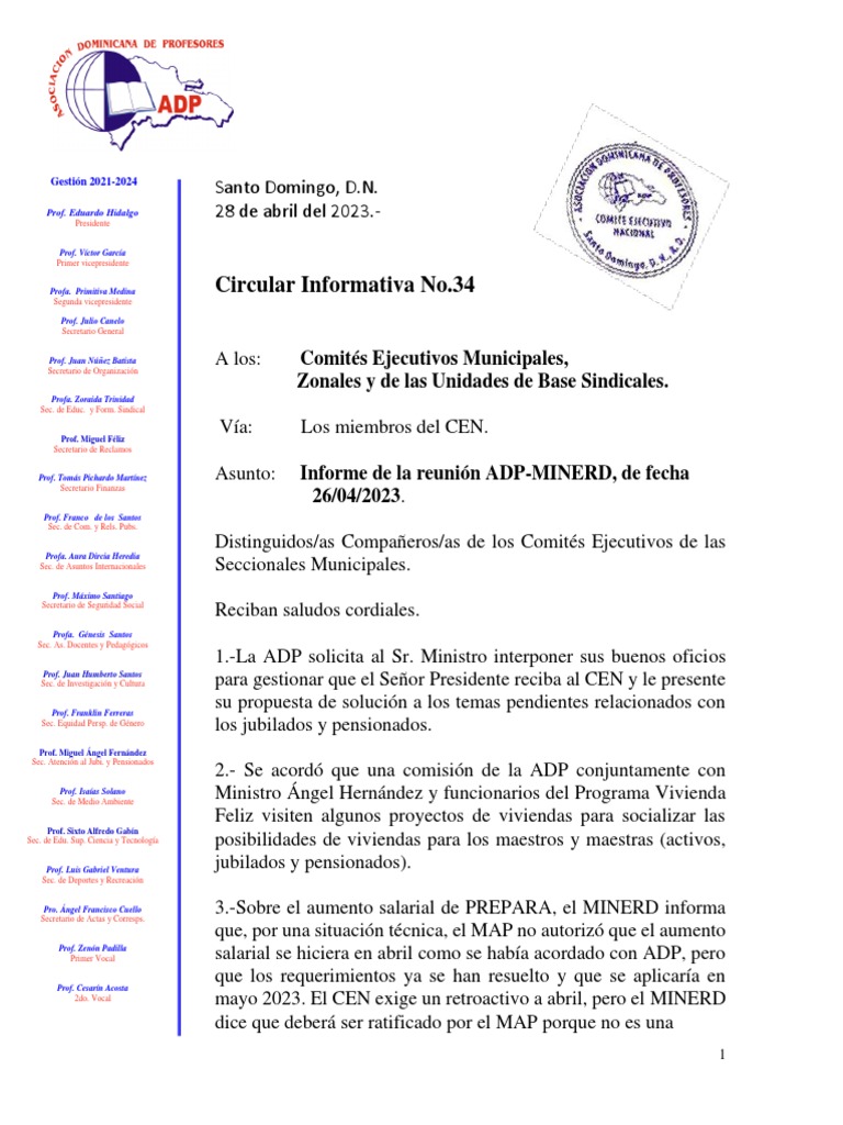 Circular Informativa ADP-No.34 | PDF