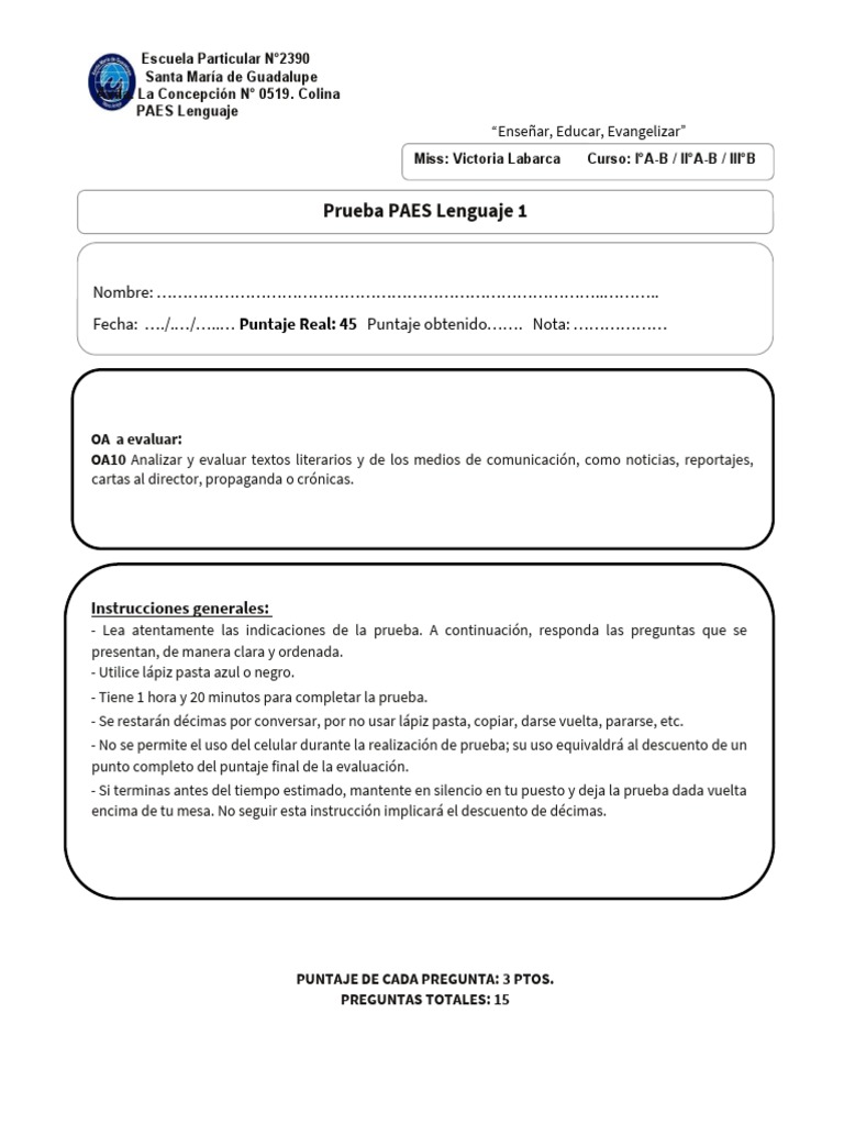 Mini Ensayo PAES LENGUAJE 1 - I°-II°-III° | PDF | Don Quijote | Novelas