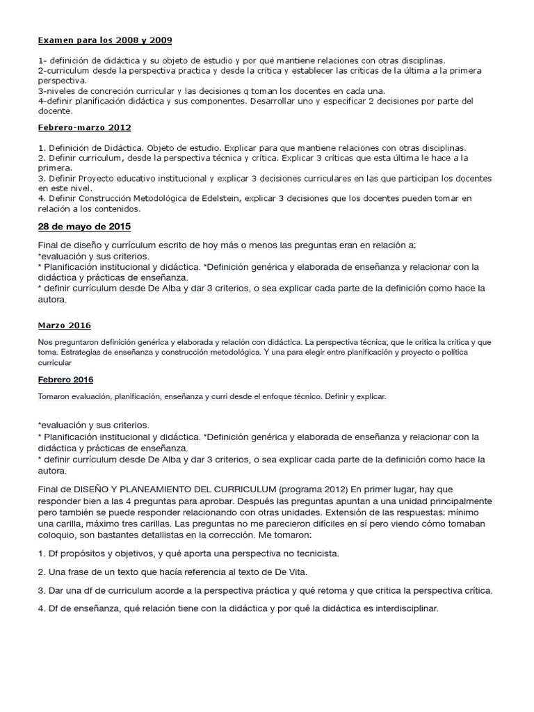 Examen Finales Didactica | PDF | Plan de estudios | Enseñando