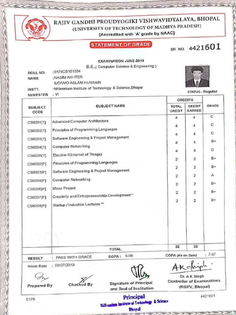 B Tech 4sem Marksheet | PDF