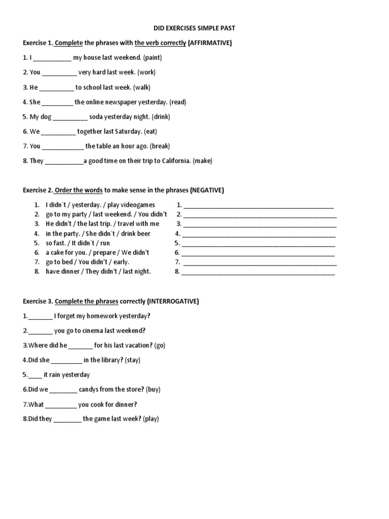 Simple Past "Did" Exercises | PDF
