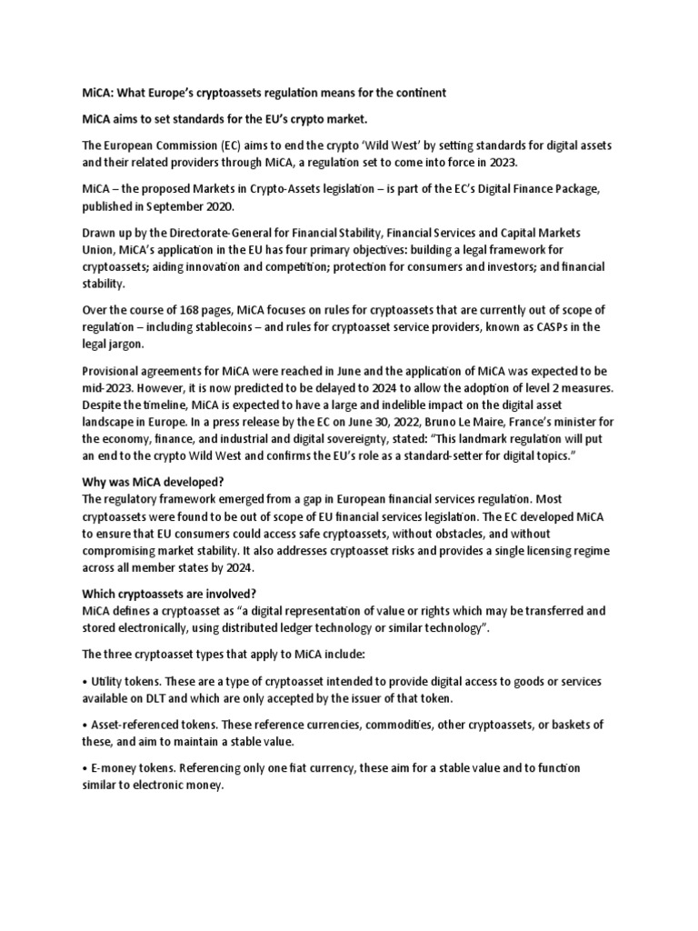 MiCA Regulation | PDF | Cryptocurrency | European Union
