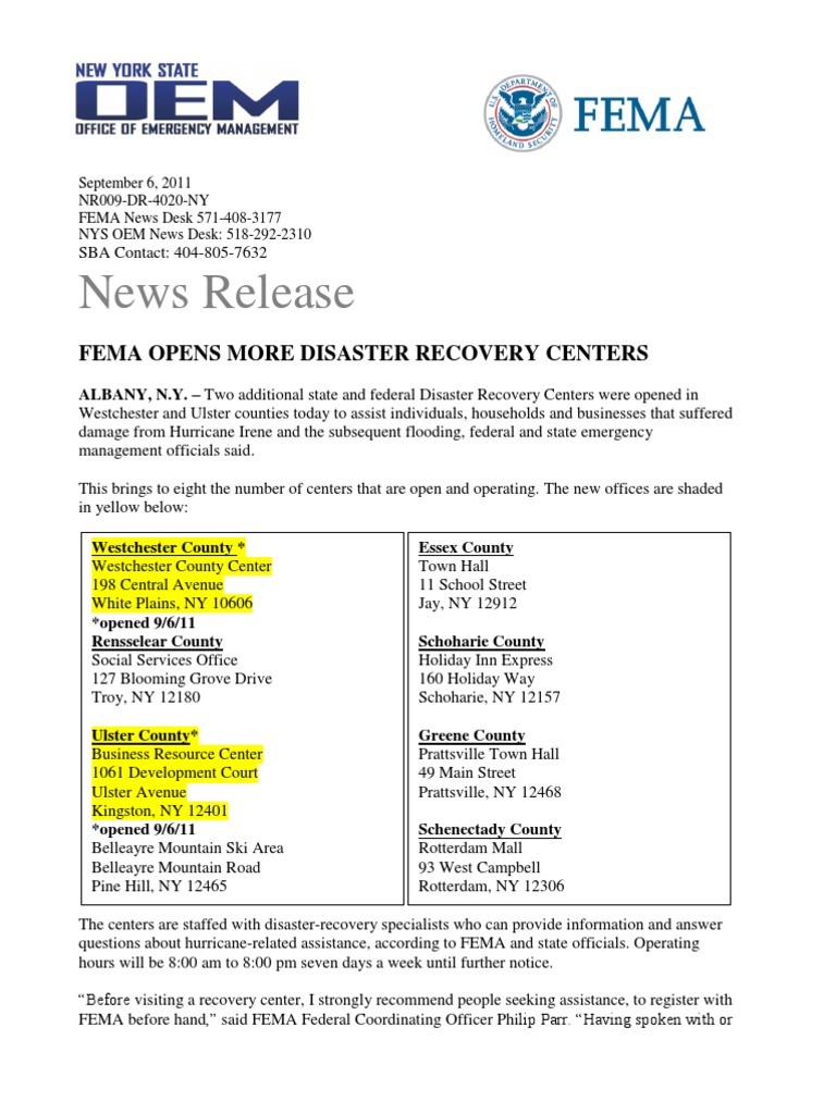 FEMA Diaster Recovery Centers | PDF | Small Business Administration ...