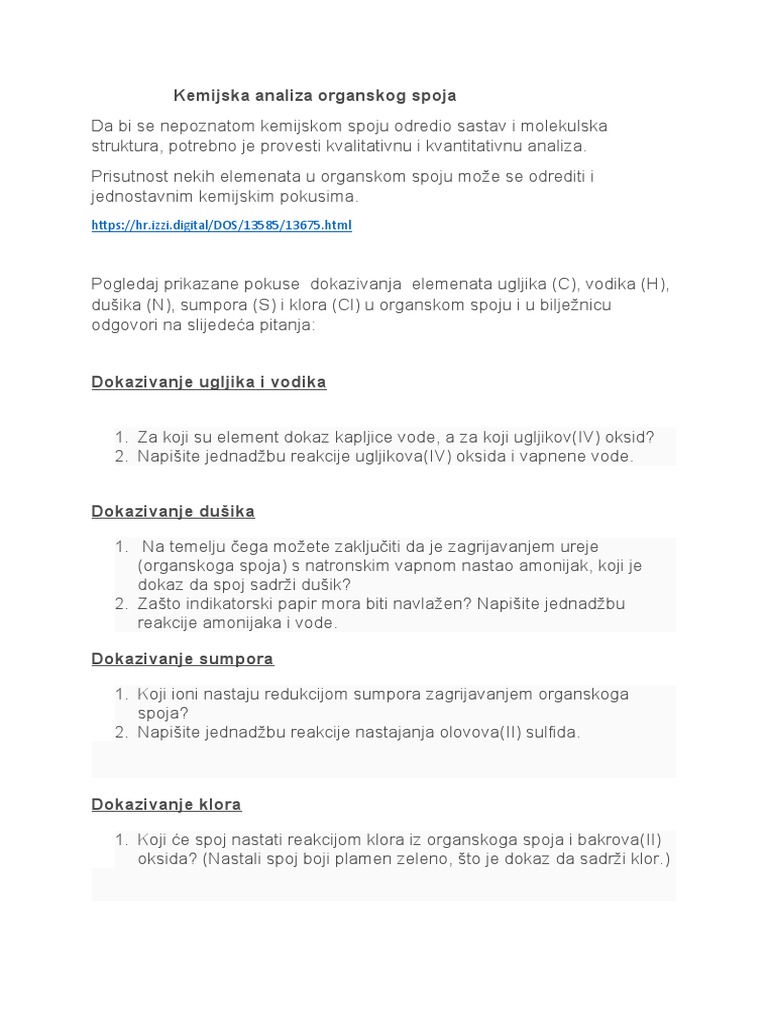 Kemijska Analiza Organskog Spoja | PDF