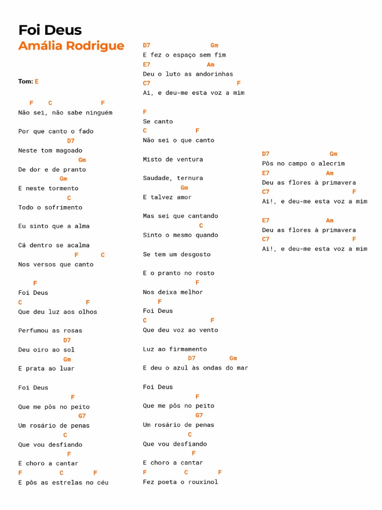 Cifra Club - Amália Rodrigues - Foi Deus | PDF