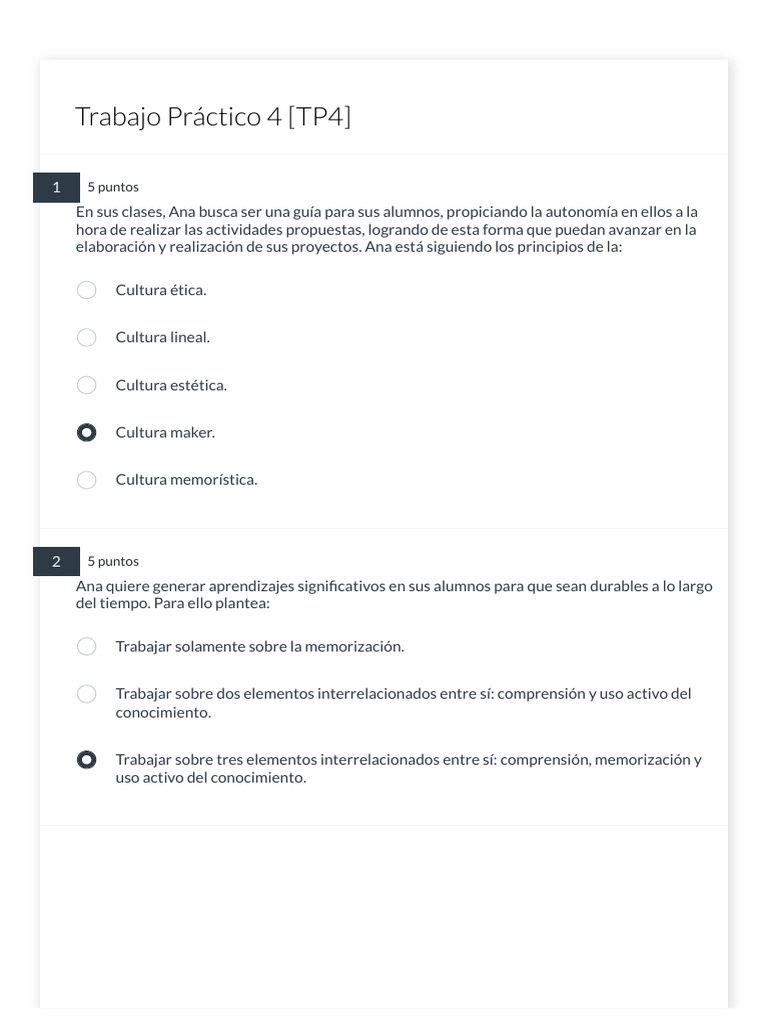 Trabajo Práctico 4 [TP4] Puntaje 90 | PDF | Aprendizaje | Salón de clases