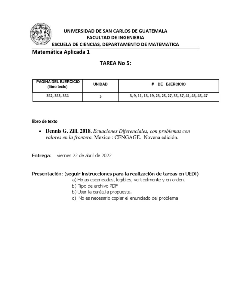 Matemática Aplicada 1 Tarea No 5 | PDF