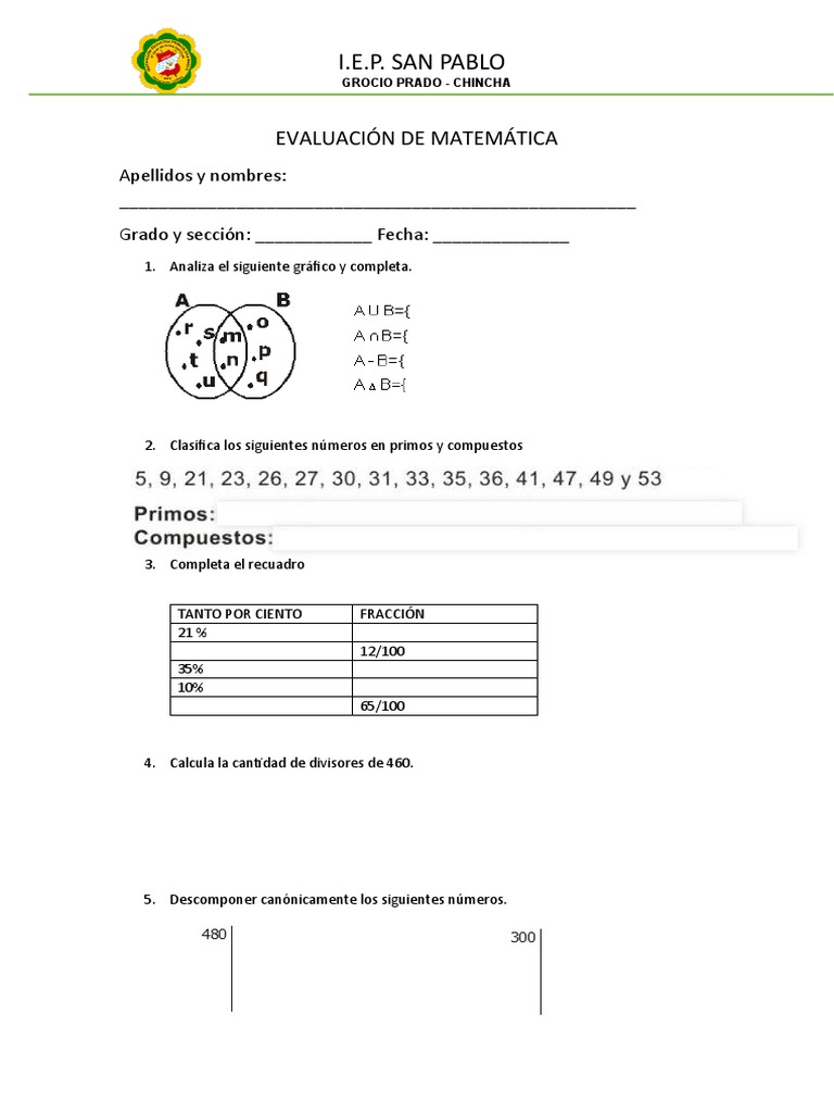 EVALUACIÓN de Sexto Grado | PDF