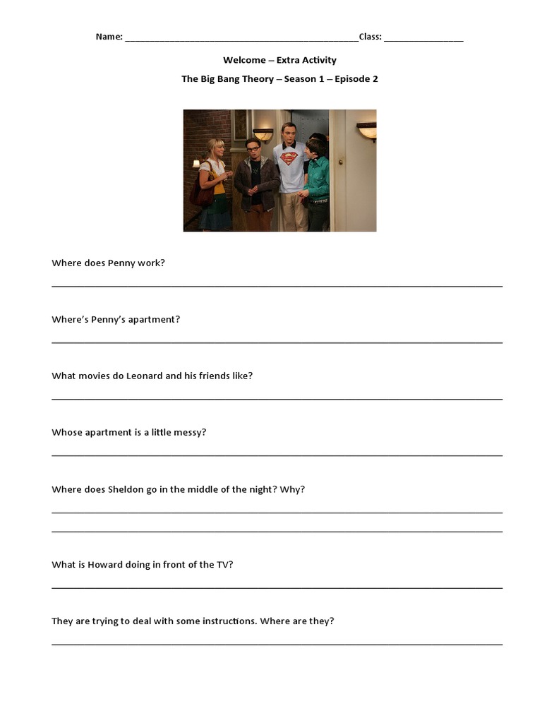 Extra Activity - The Big Bang Theory Season 1 - Episode 2 - Welcome | PDF