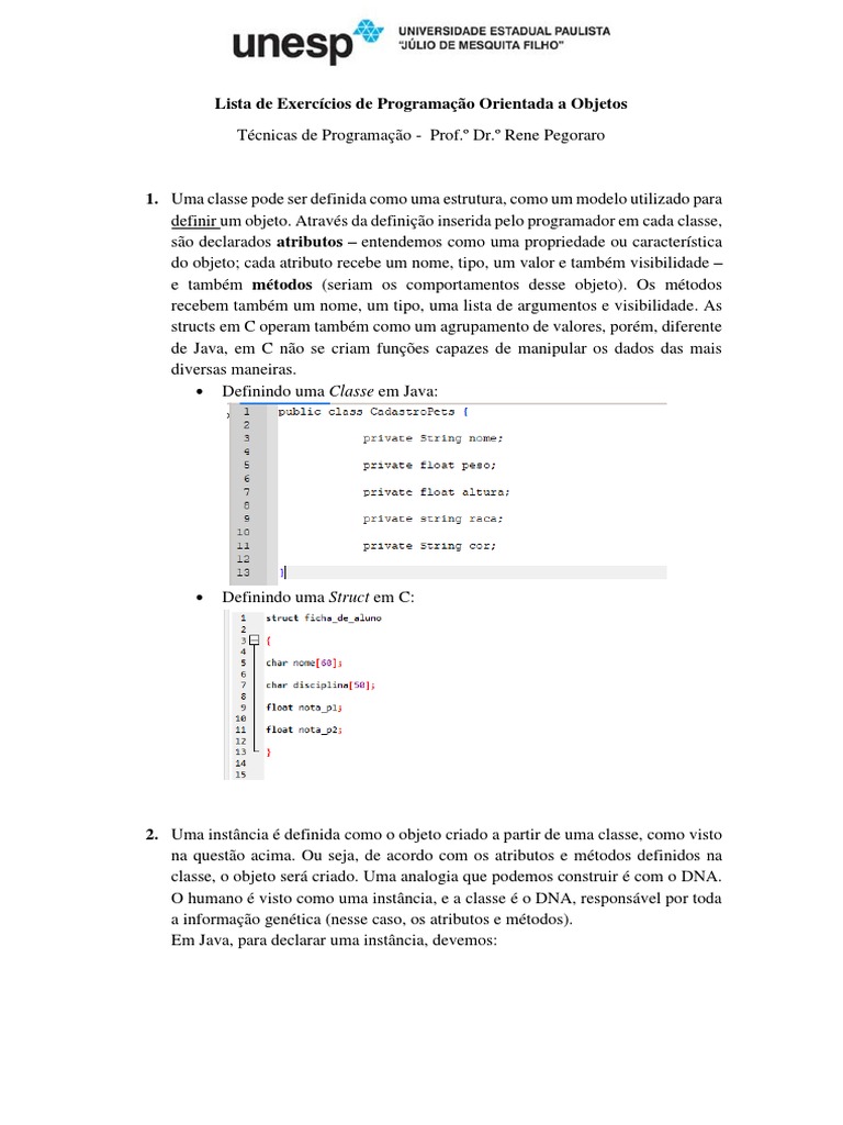 Atividade De Programação Pdf Classe Programação De Computadores Método Programação De