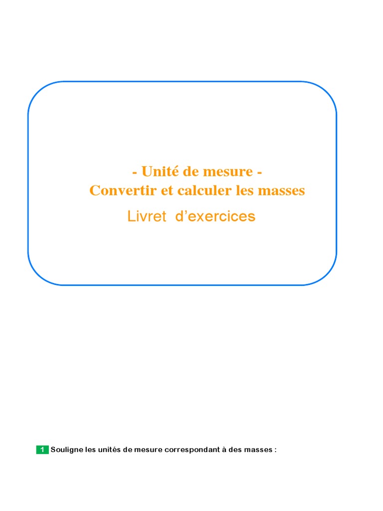 Exercices de conversion de masse CE1 | PDF | Kilogramme | Métrologie