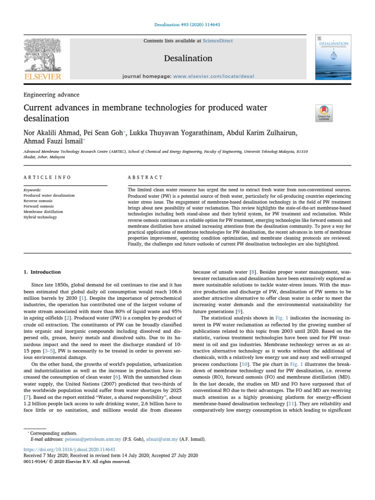 10 1016@j Desal 2020 114643 | PDF | Membrane | Desalination