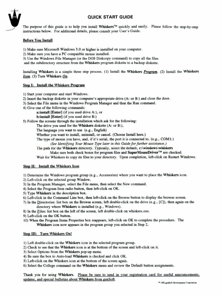 Whiskers For Windows 2.0 - Quick Start Guide | PDF