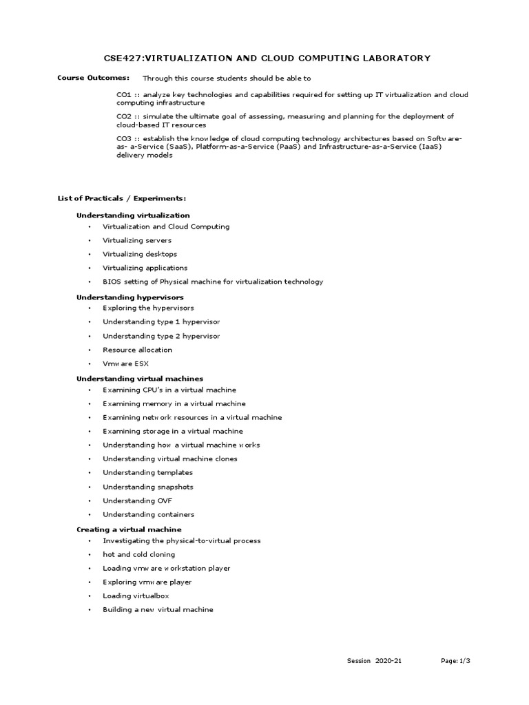 CSE 427 Syllabus | PDF | Virtualization | Virtual Machine