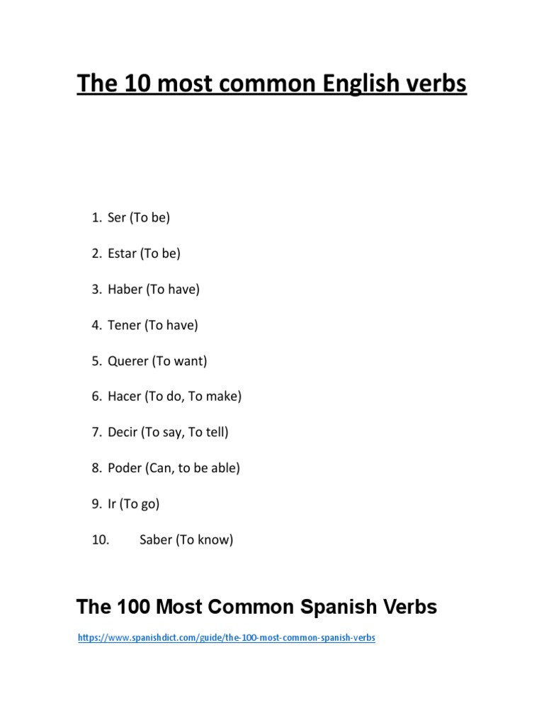 The 100 Most Common Spanish Verbs Pdf