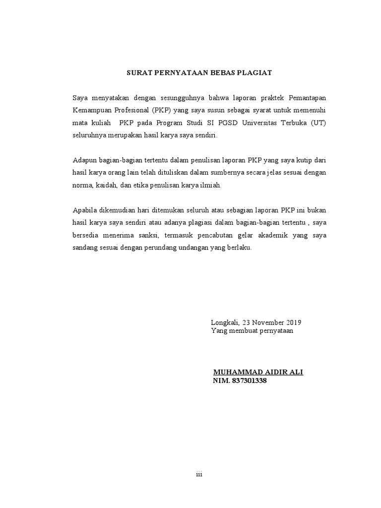 DECLARATION OF NON-PLAGIARISM | PDF