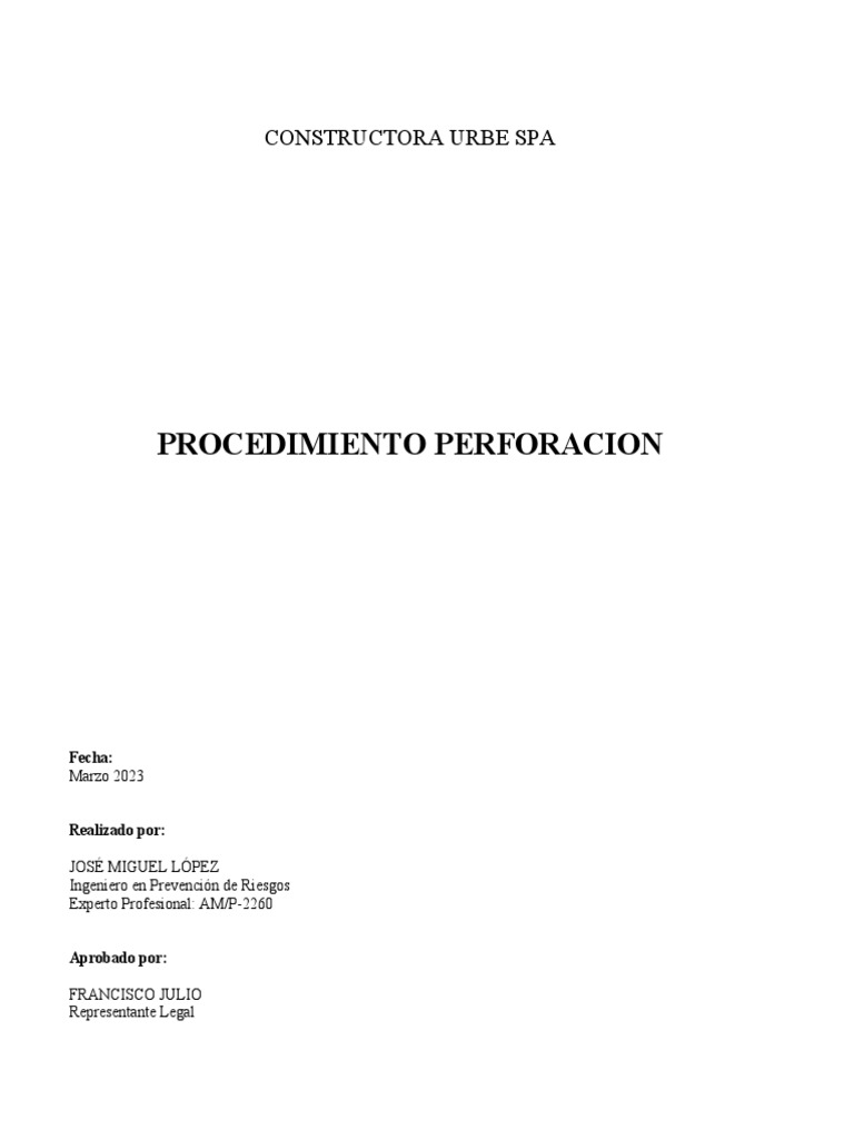 Procedimiento Perforacion: Constructora Urbe Spa | PDF | Herramientas
