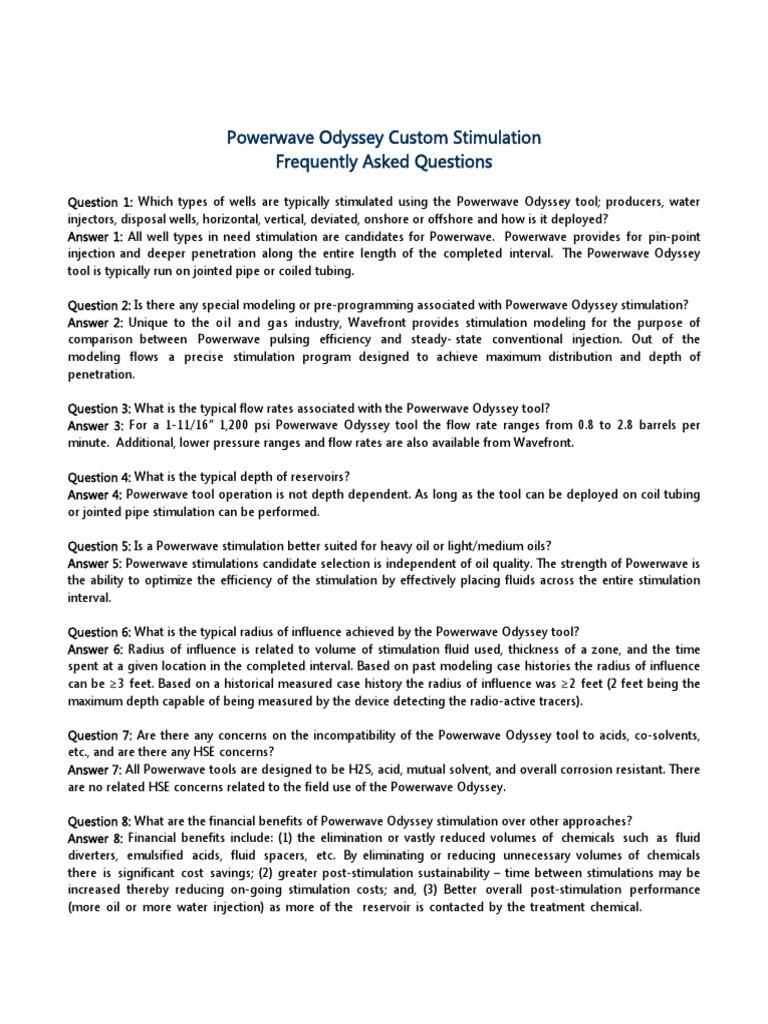 Powerwave Odyssey Custom Stimulation Frequently Asked Questions | PDF | Flow Measurement ...