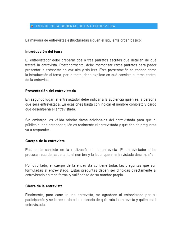 Estructura General de Una Entrevista | PDF