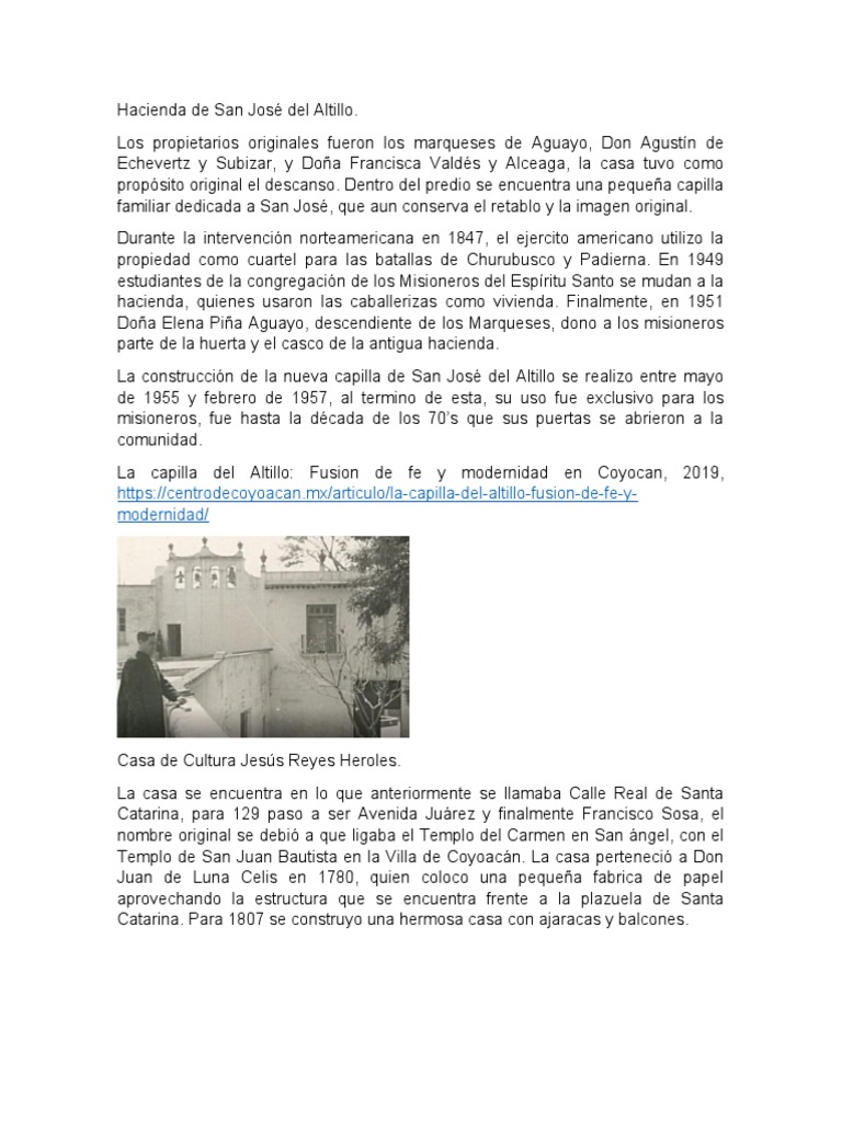 La historia de la Hacienda de San José del Altillo y su capilla familiar | PDF