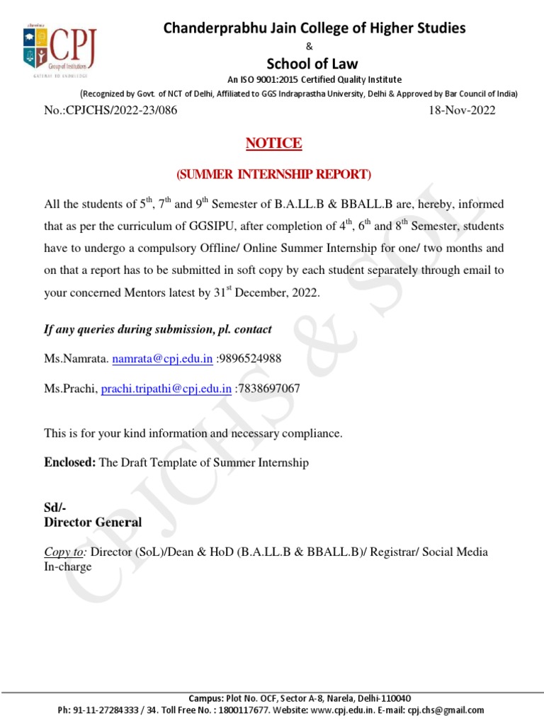 Notice No.86 Summer Internship Report - Compressed | Download Free PDF | Justice | Crime & Violence