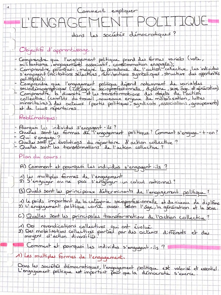 Fiches SES Terminale - L'engagement Politique | PDF