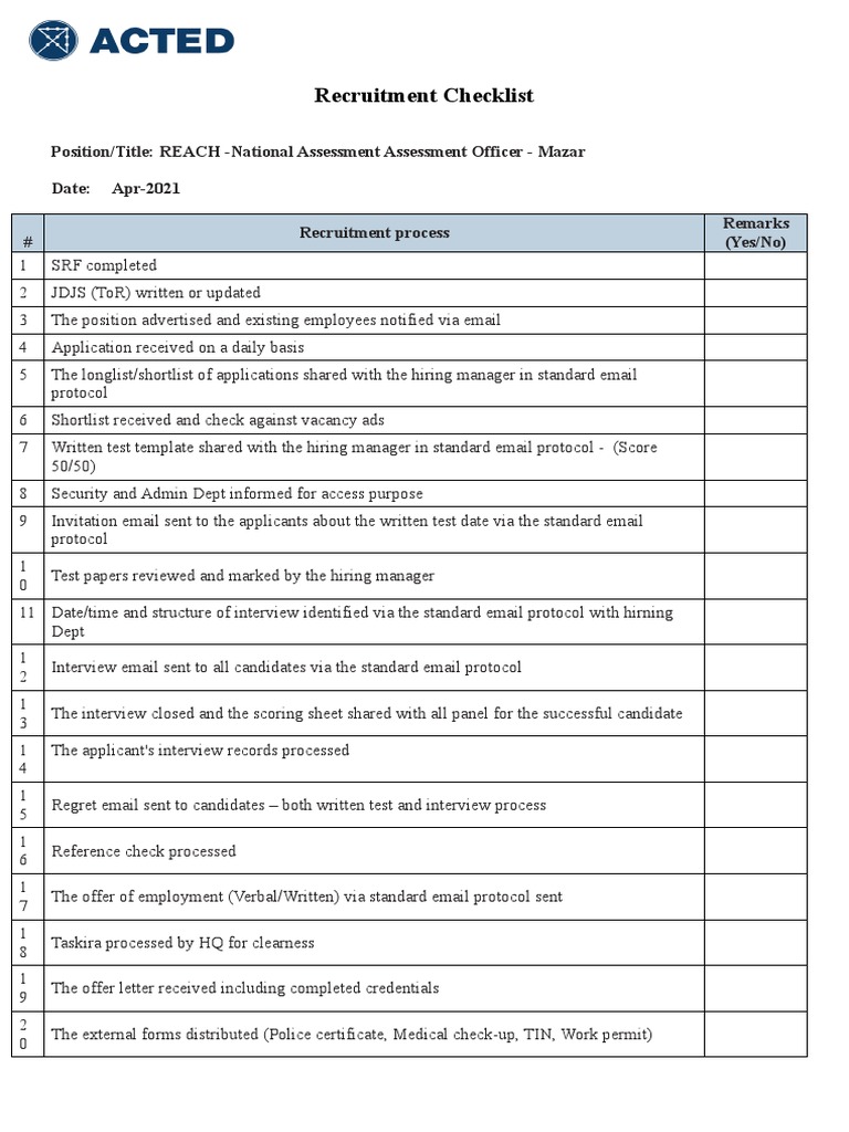 Recruitment Checklist - Final | PDF