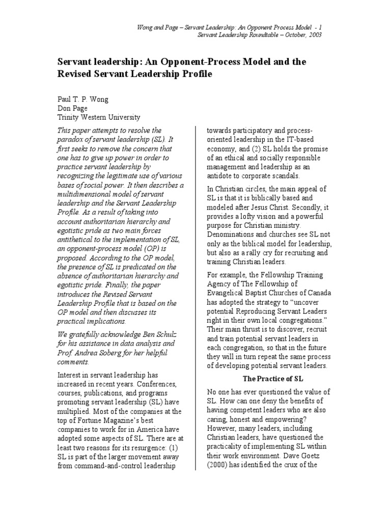Wong Servant Leadership An Opponent Process Model | PDF | Leadership ...