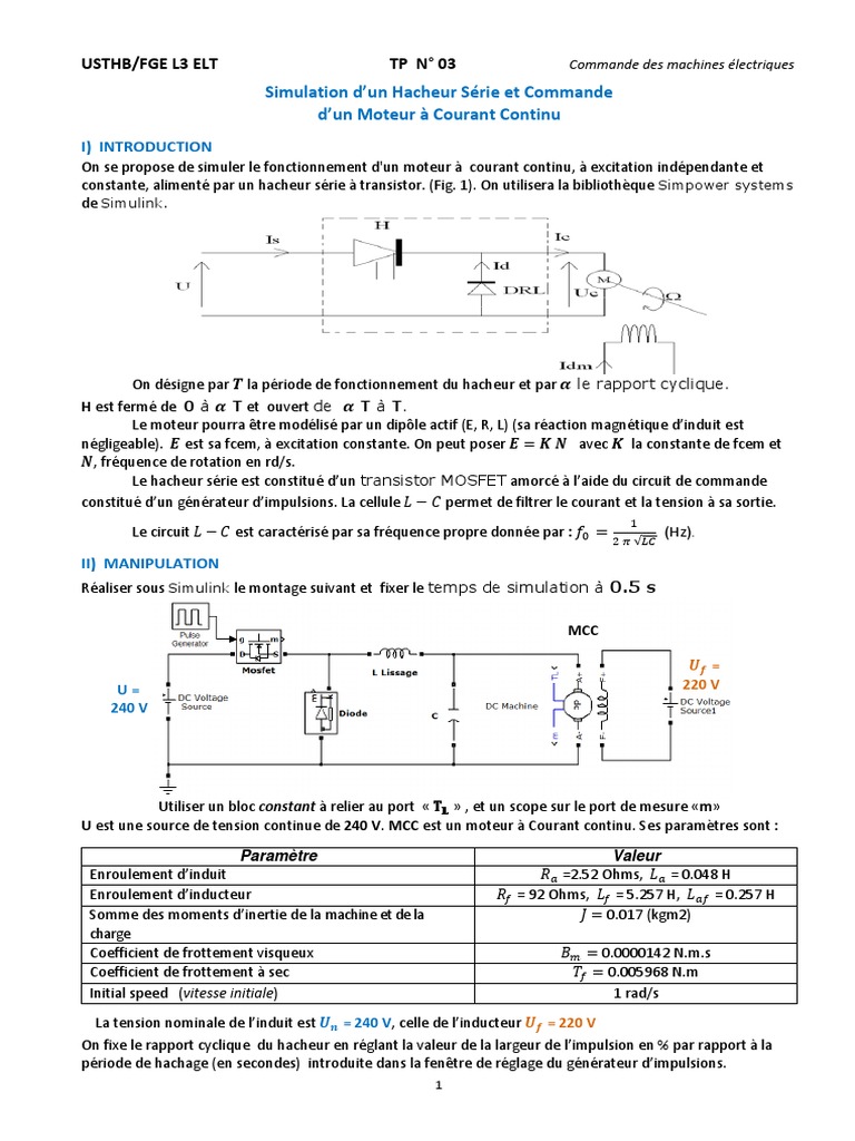 Simulation d'un Hacheur Série en TP | PDF | Générateur électrique ...