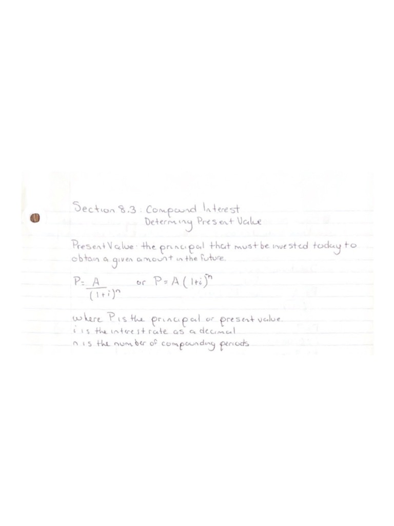 Section 8.3 Compound Interest Determining Present Value (Note) | PDF