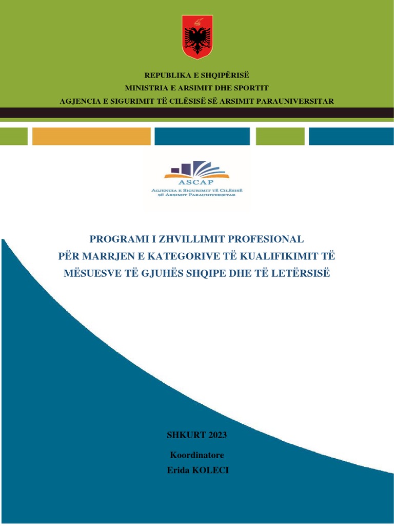 Programi I Zhvillimit Profesional Për Marrjen E Kategorive Të Kualifikimit Të Mësuesve Të Gjuhës ...