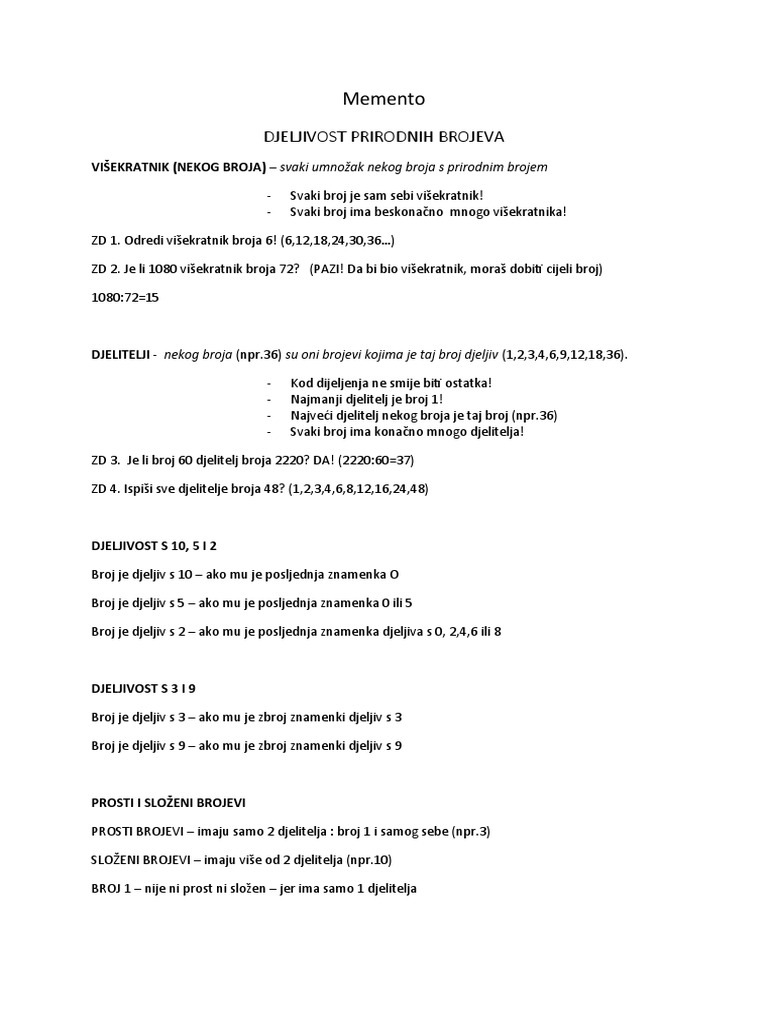 Djeljivost Prirodnih Brojeva | PDF