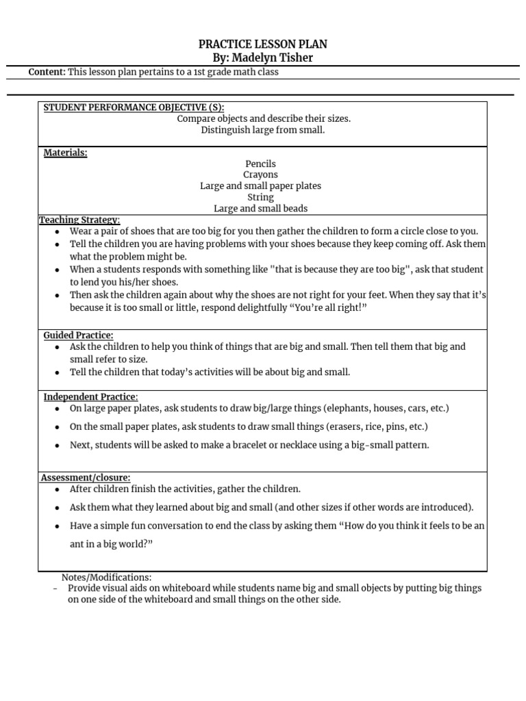 Practice Lesson Plan - Madelyn Tisher | PDF