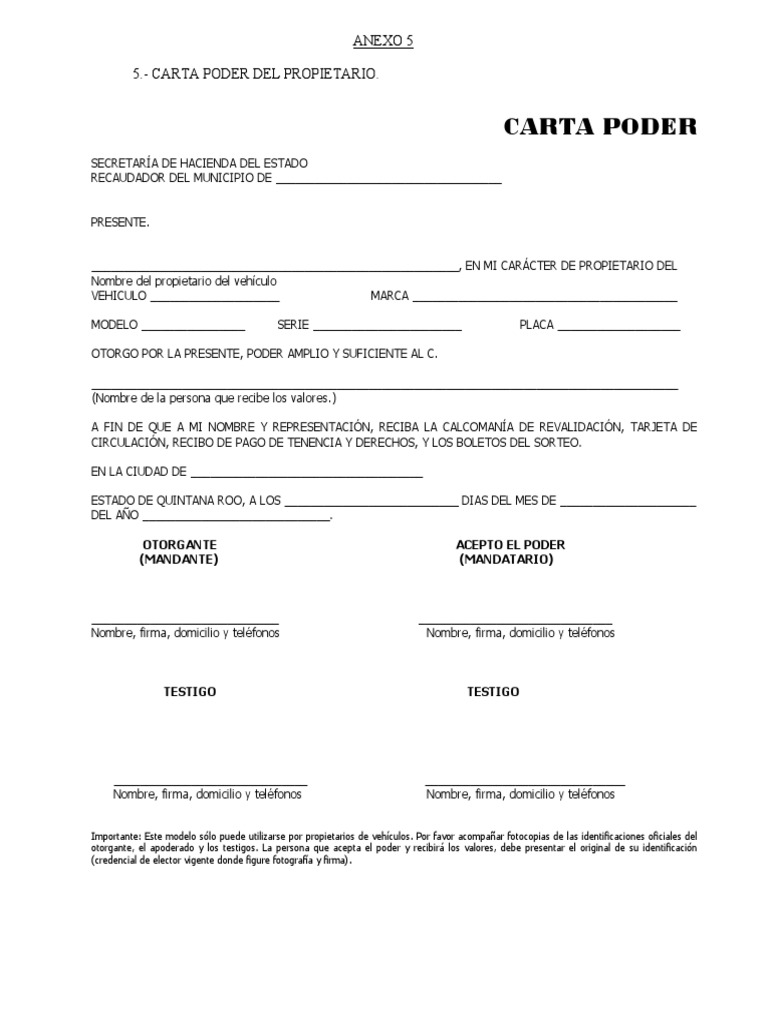 Carta Poder: Anexo 5 | PDF