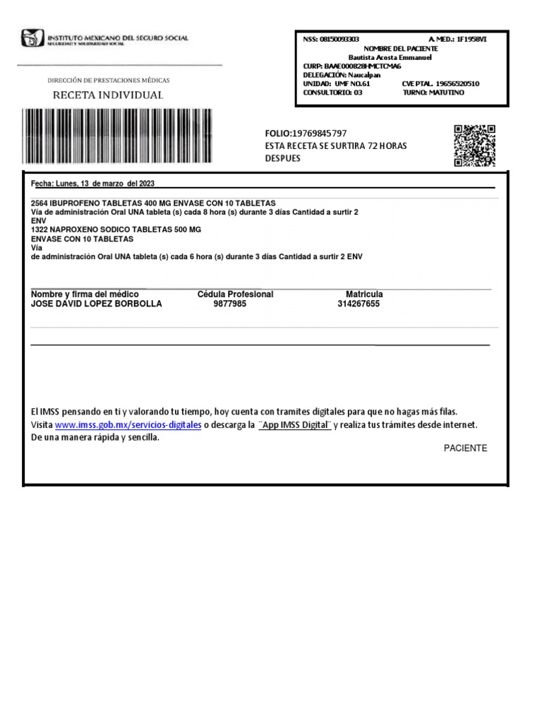 Receta Del Imss | PDF