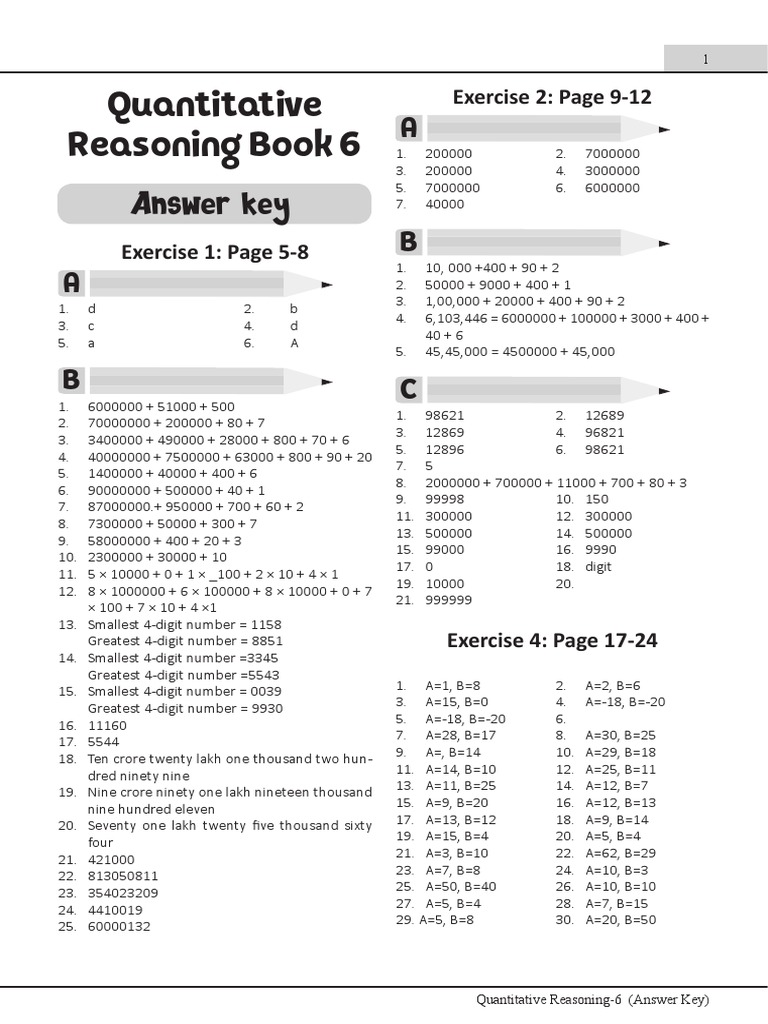 Quantitative Reasoning Book 6: Answer Key | PDF | Mathematics ...