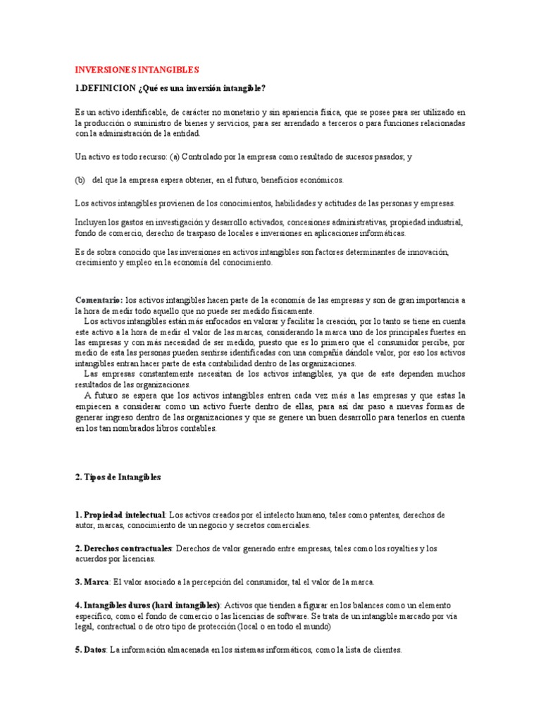 Inversiones Intangibles: Comentario | PDF | Patentar | Activo intangible
