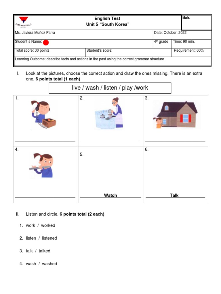 Test Unit 5 - 4th Grade | PDF