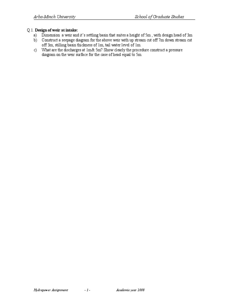 Design of Weirs and Pressure Distribution Analysis for Hydropower Engineering Assignments | PDF ...