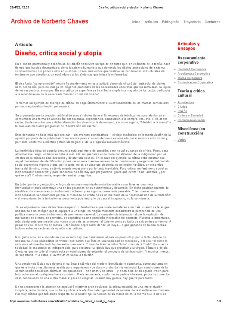 Diseño, Crítica Social y Utopía - Norberto Chaves | PDF | utopía ...