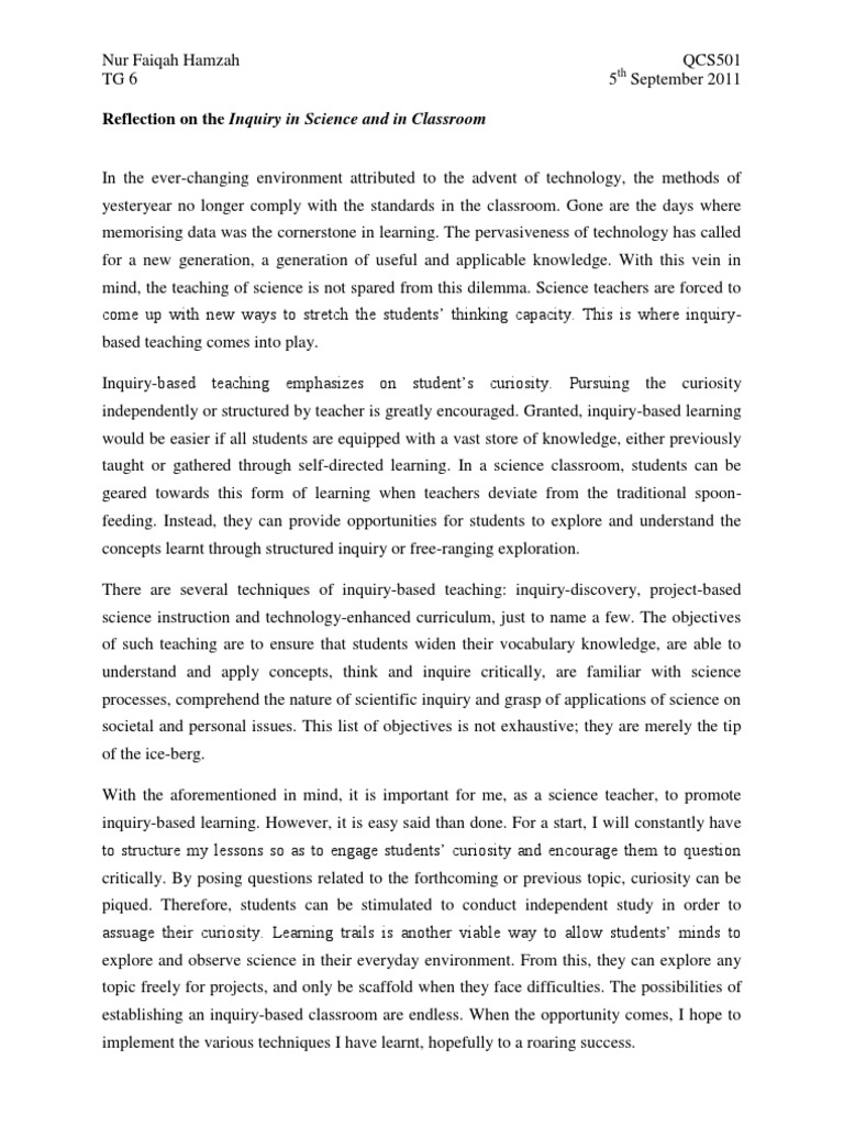 Reflection On The Inquiry in Science and in Classroom | PDF | Inquiry ...