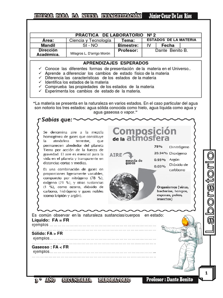 FICHA 2 LABORATORIO 3ro A C SEC 2022 | PDF | Importar | Química