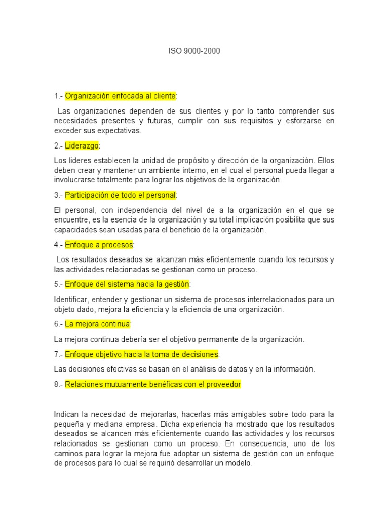 Iso 9000 2000 Pdf Calidad Comercial Sistema De Manejo De Calidad
