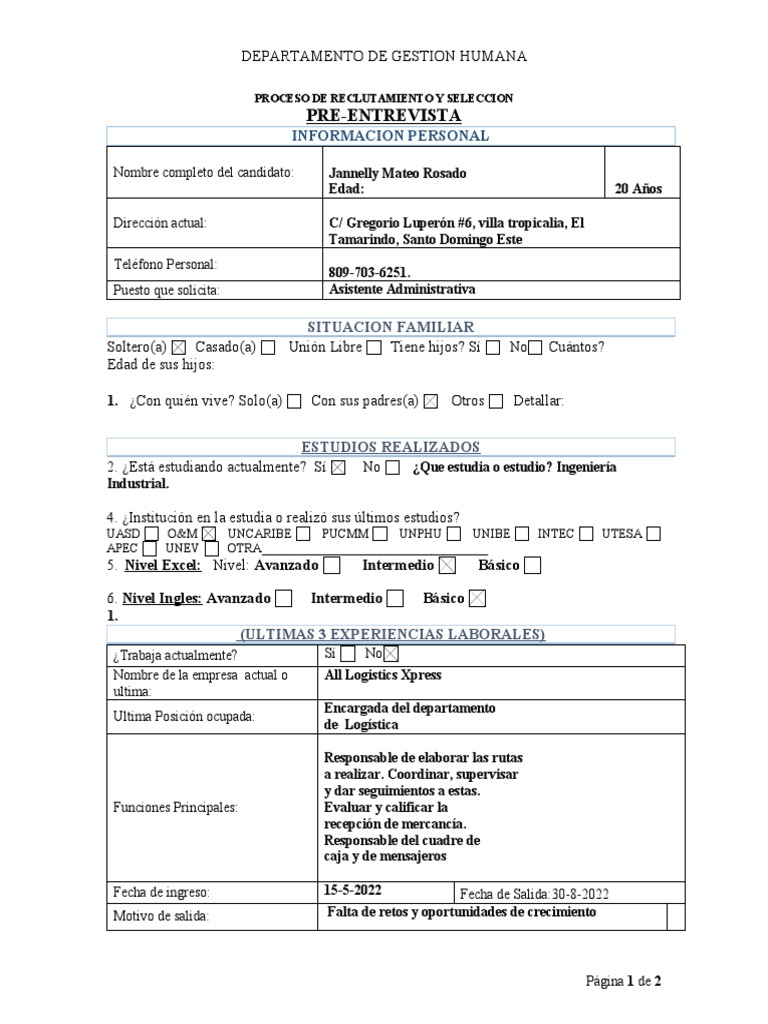 Formato Entrevista Inicial | PDF | Business