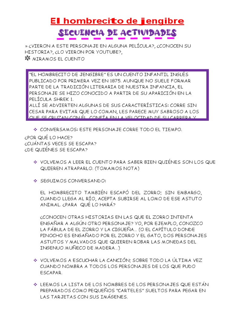 Actividades. El Hombrecito de Jengibre . | PDF | Cuentos