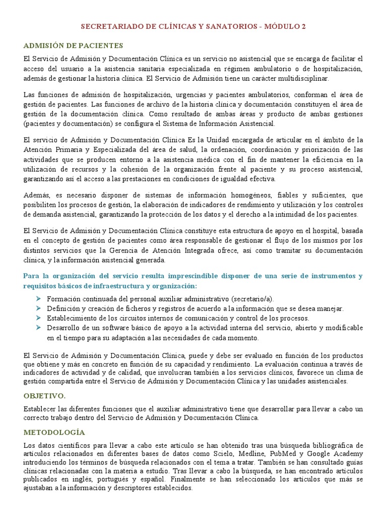 Mod. Nº2-2 Admicion de Ptes | PDF | Hospital | Historial médico