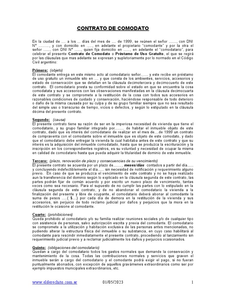 Modelo de Contrato - Comodato | PDF | Derecho privado | Ley común