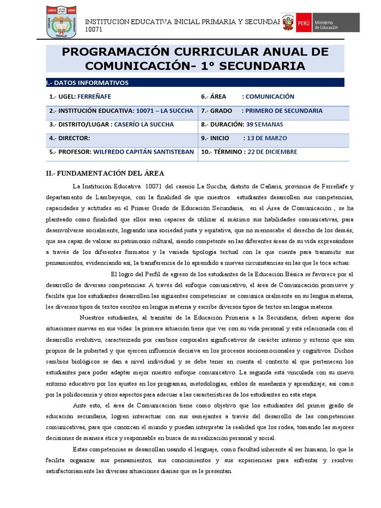 1° Programacion Anual Primero | PDF | Aprendizaje | Evaluación