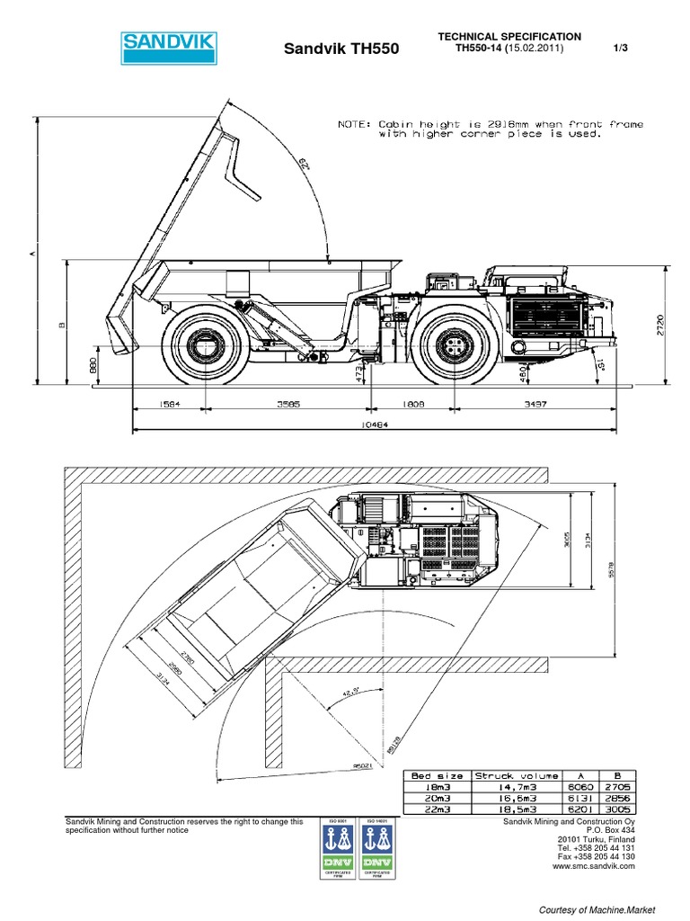 Sandvik TH550 Technical Specifications | PDF | Brake | Vehicle Technology