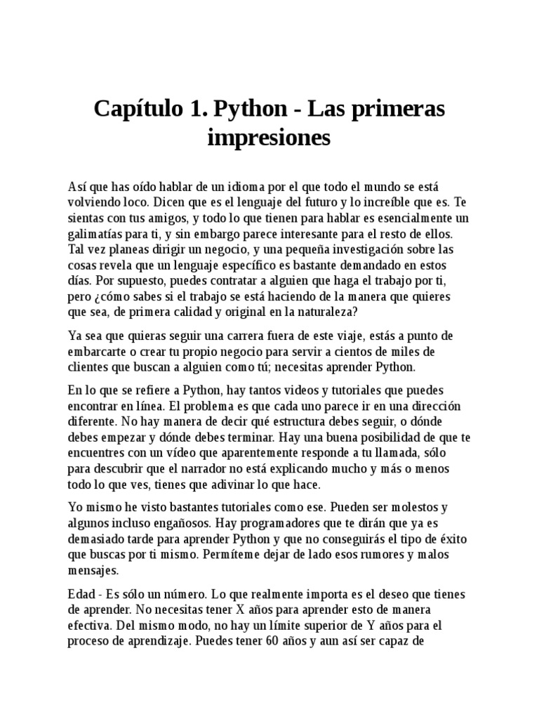 Capítulo 1. Python - Las Primeras Impresiones | PDF | Python (lenguaje ...